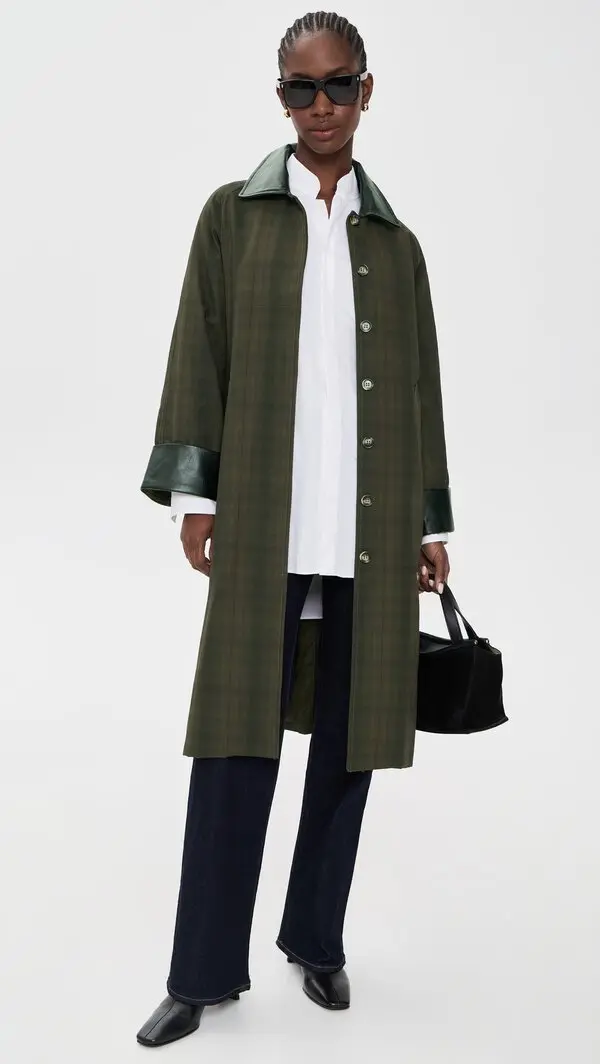 Moon River Contrast Collar Plaid Coat