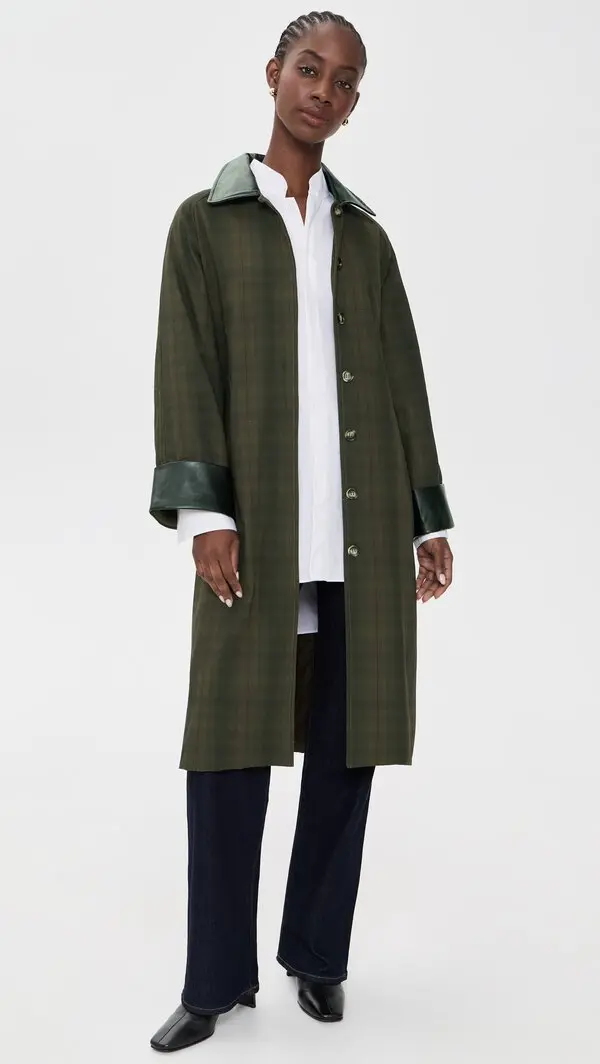 Moon River Contrast Collar Plaid Coat