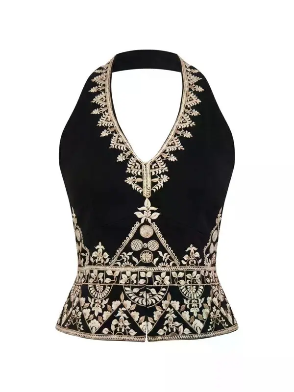 INTERNATIONAL APPEAL Floral-embroidered Tailored Vest