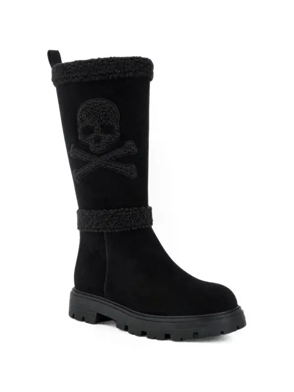 Philipp Plein Skull And Bones Suede Boots - Black