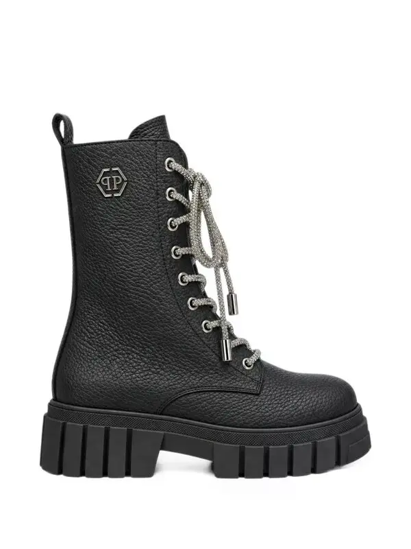 Philipp Plein Crystal-embellished Leather Boots - Black