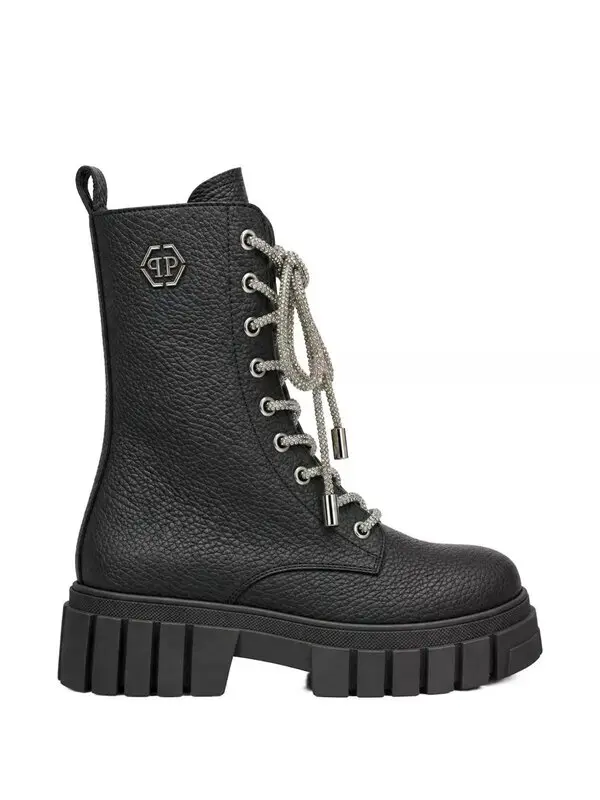 Philipp Plein Crystal-embellished Leather Boots - Black
