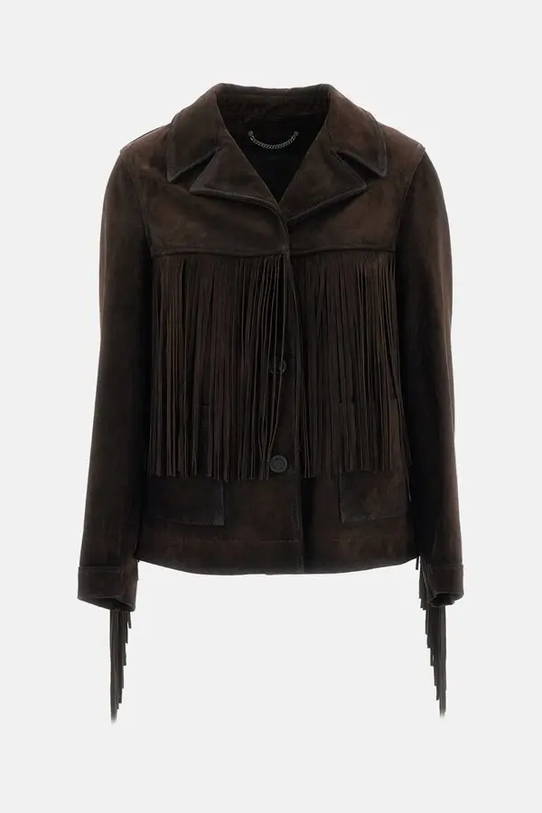 GOLDEN GOOSE Giacca In Pelle Cerata Con Frange