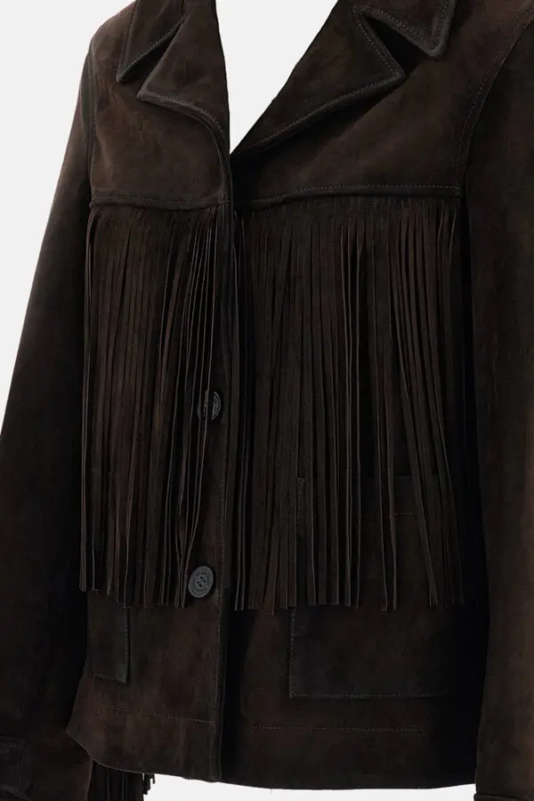 GOLDEN GOOSE Giacca In Pelle Cerata Con Frange