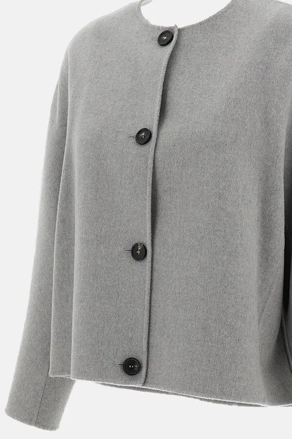 Max Mara Giacca Crop In Drap Di Lana Double Con Sciarpa