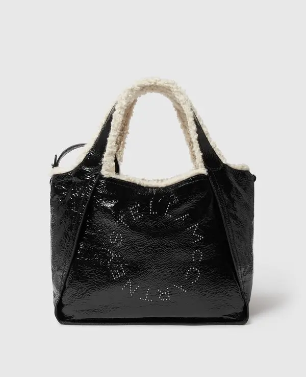 Stella McCartney Logo Cracked Patent Crossbody Tote Bag - Black
