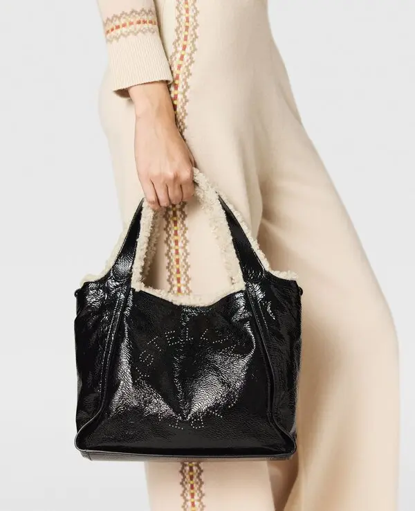 Stella McCartney Logo Cracked Patent Crossbody Tote Bag