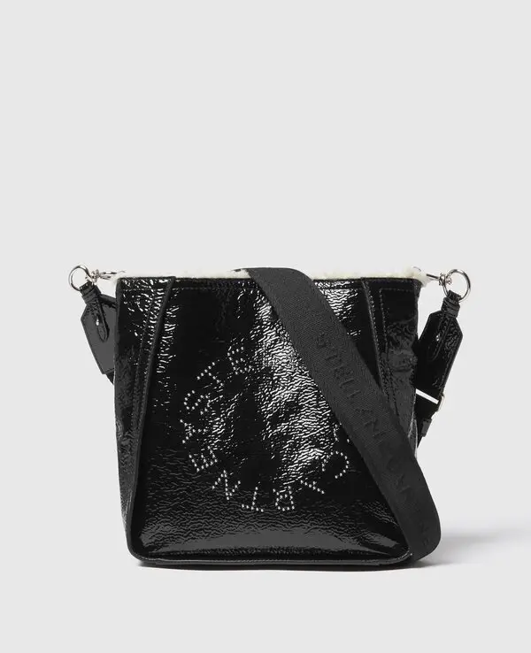 Stella McCartney Logo Cracked Patent Crossbody Bag - Black