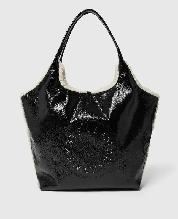 Stella McCartney Logo Cracked Patent Reversible Tote Bag - Black