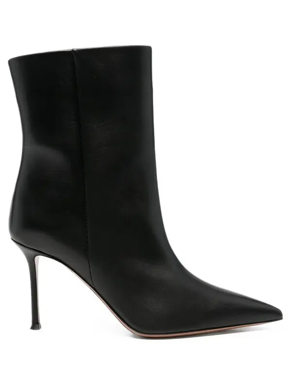 AQUAZZURA Harper 85 Leather Ankle Boots - Black
