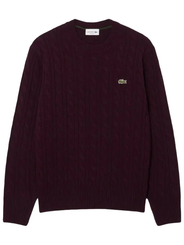 Lacoste Crew-neck Cable-knit Sweater In Carded Wool