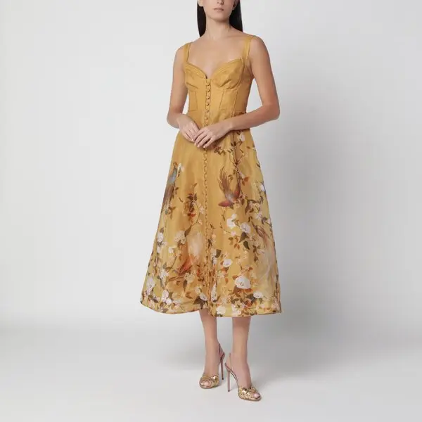 Zimmermann Momentum Midi Dress In Silk And Linen With Textured Detailing - Silver