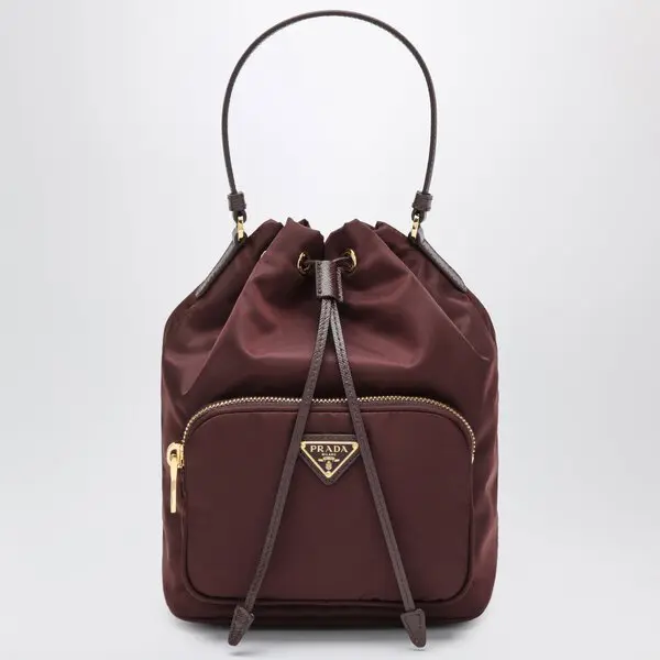 Prada Bordeaux Duet Bucket Bag In Re-nylon - Burgundy