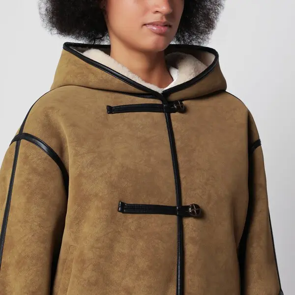 STAND STUDIO Beige Fia Jacket In Faux Shearling With Hood - Cream