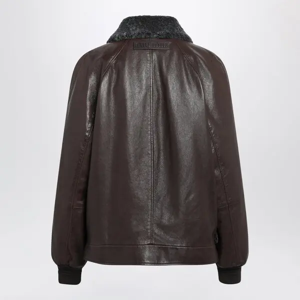 Miu Miu Leather Blouson Jacket With Grey Shearling