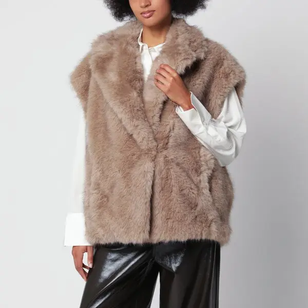 STAND STUDIO Beige Faux Fur Vest - Beige