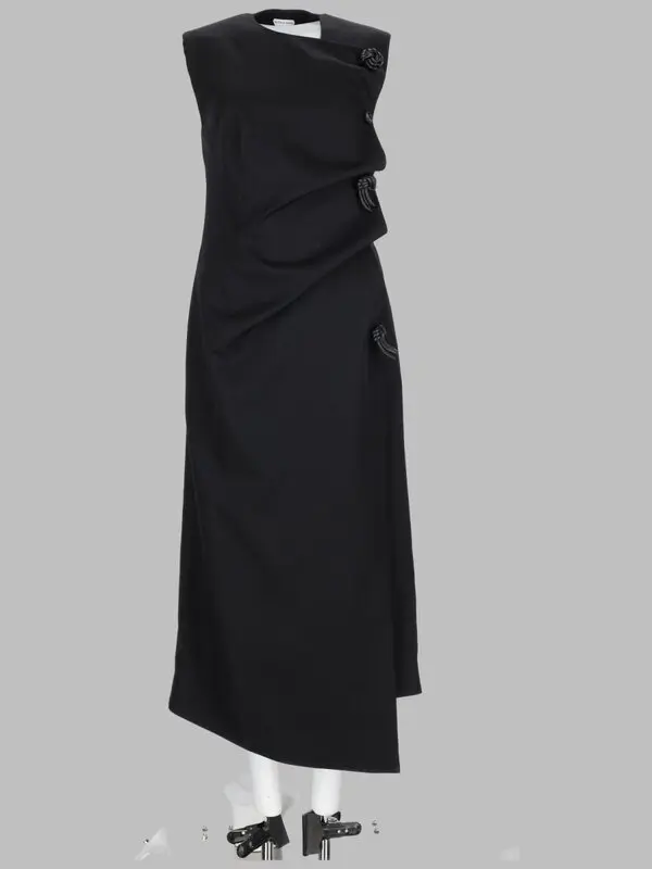 Bottega Veneta Abito Midi Con Dettagli Knot In Pelle - Black