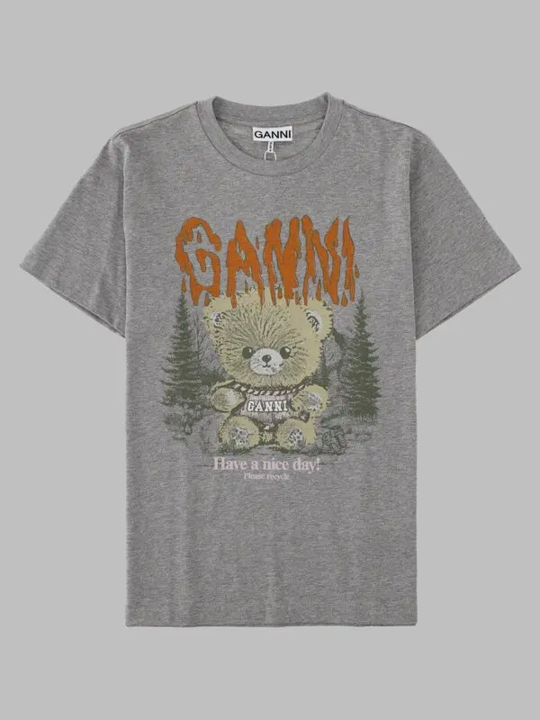 GANNI T-shirt Con Stampa - Gray