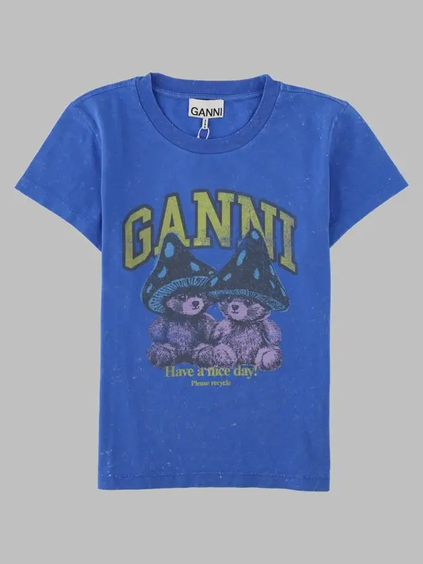 GANNI T-shirt Con Stampa - Blue