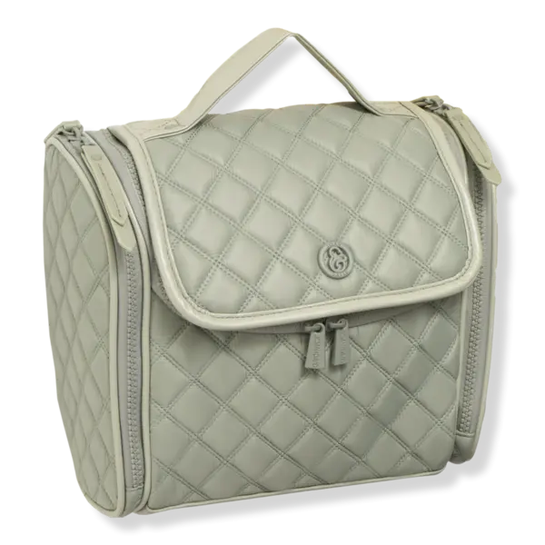 Joan & David Diamond Quilted Puffer Nylon Toiletry Organizer With Gusset Zip Compartment - Sage
