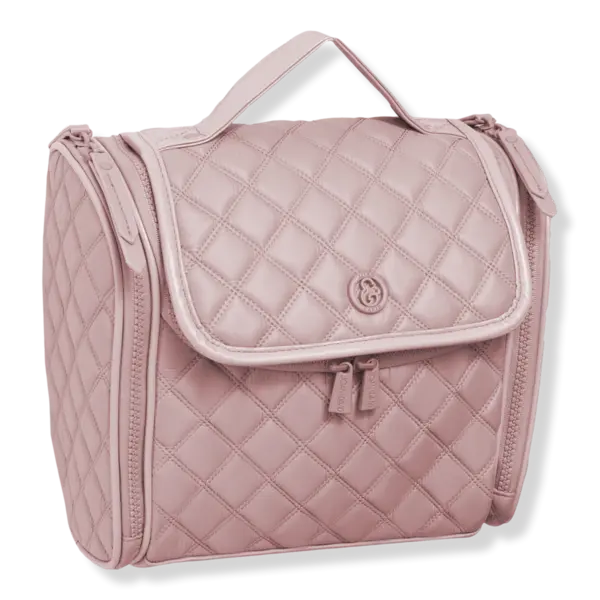 Joan & David Diamond Quilted Puffer Nylon Toiletry Organizer With Gusset Zip Compartment - Blush