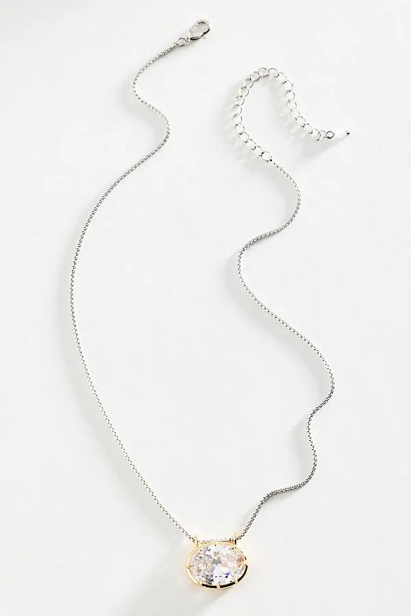 Anthropologie Pendant Necklace With Oval Crystal - Silver