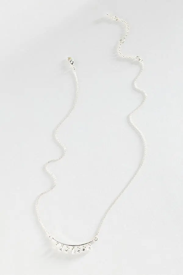 Anthropologie Demi Fe Curved Bar Crystal Necklace - Silver
