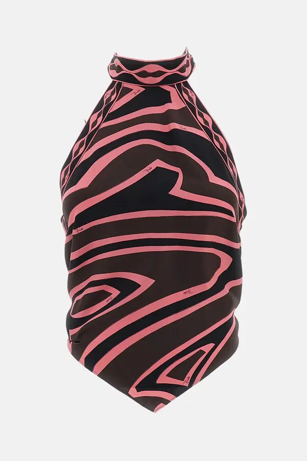 Emilio Pucci Top A Foulard In Seta Stampa Labirinto