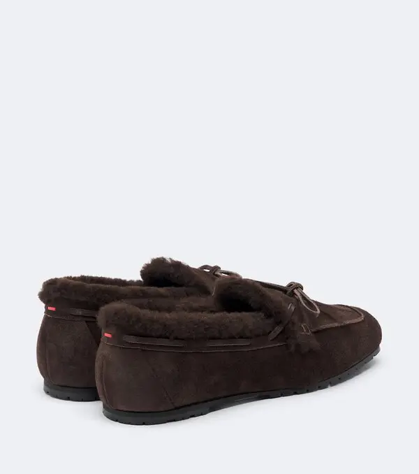 AeydĒ Jasper Shearling-lined Suede Boat Shoes - Brown