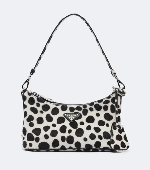 Prada Mini Printed Calf Hair Shoulder Bag - White