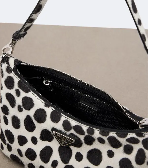 Prada Mini Printed Calf Hair Shoulder Bag - White