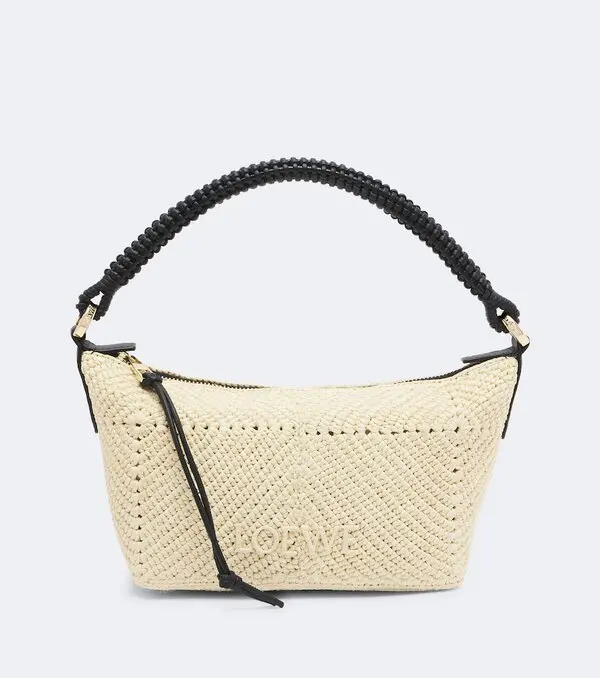 Loewe Cala Mini Leather-trimmed Raffia Top-handle Bag - Beige