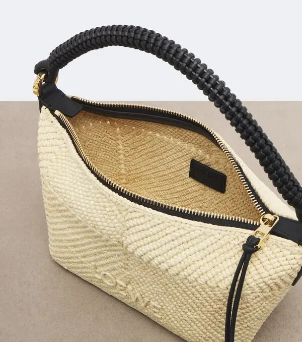 Loewe Cala Mini Leather-trimmed Raffia Top-handle Bag