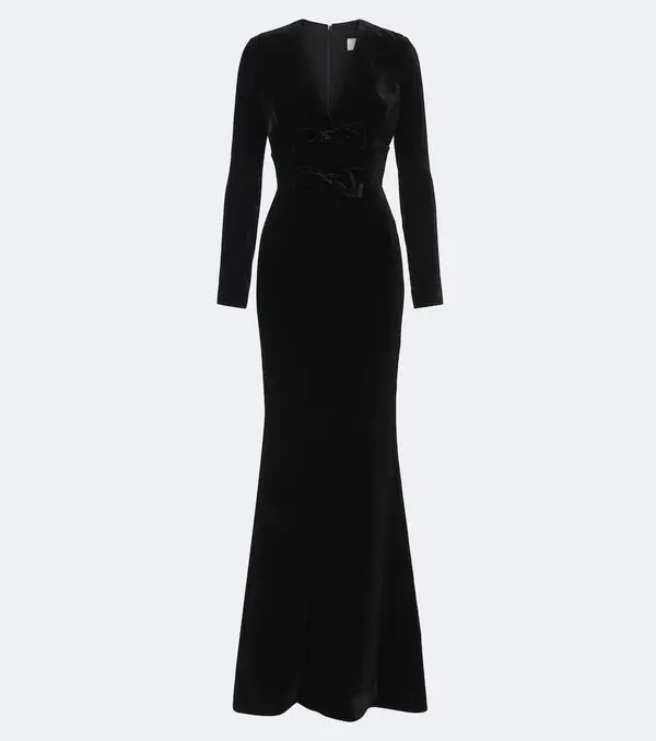Elie Saab Bow-detail Silk-blend Velvet Gown - Black