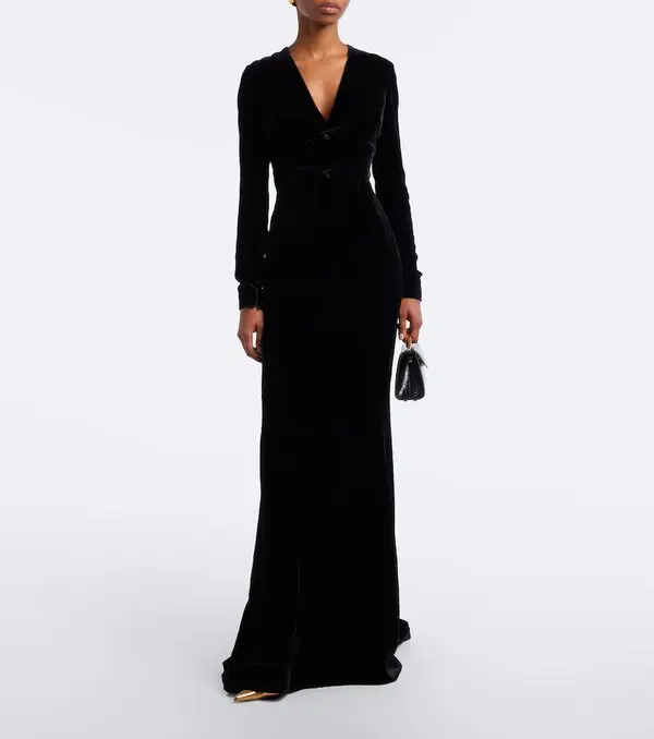 Elie Saab Bow-detail Silk-blend Velvet Gown