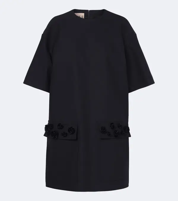 Plan C Embellished Wool-blend Gabardine Minidress