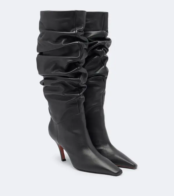 Amina Muaddi Jamie Leather Knee-high Boots - Black