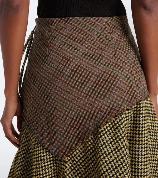 GANNI Fringed Houndstooth Wool-blend Midi Skirt