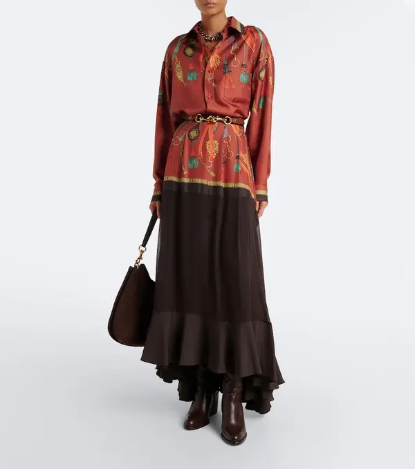 Etro Printed Ruffled Silk Twill Maxi Skirt
