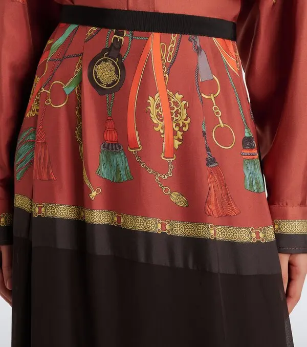 Etro Printed Ruffled Silk Twill Maxi Skirt