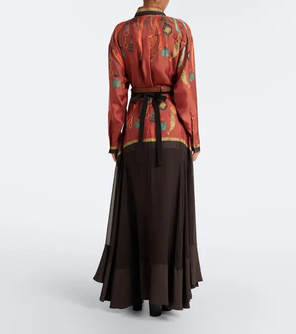 Etro Printed Ruffled Silk Twill Maxi Skirt