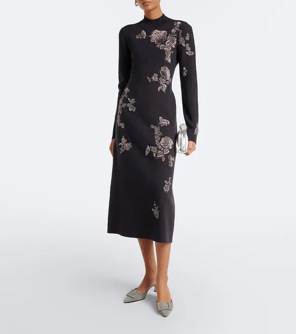Oscar De La Renta Beaded Wool-blend Sweater Dress