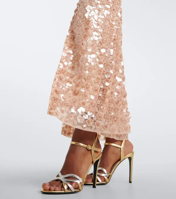 LA FUORI Là Fuori Caped Sequined Silk Satin Gown