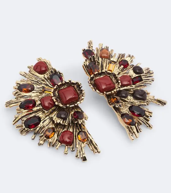 Saint Laurent Sunrise Embellished Clip-on Earrings