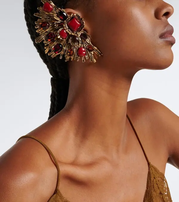 Saint Laurent Sunrise Embellished Clip-on Earrings