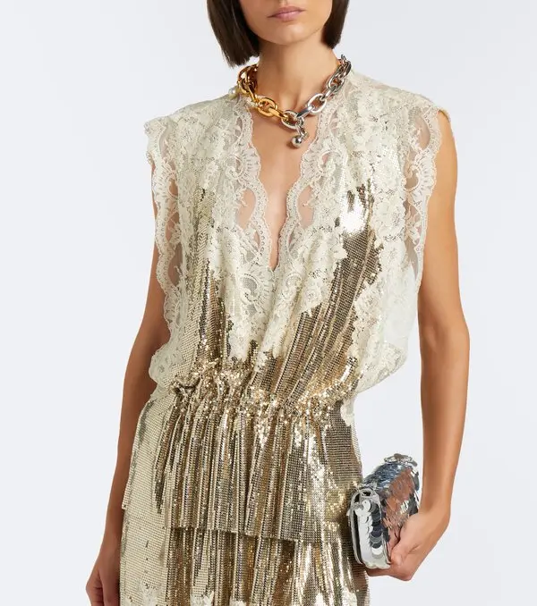 Rabanne Lace-trimmed Chainmail Top