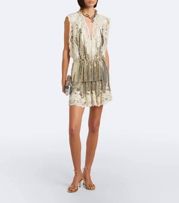 Rabanne Lace-trimmed Chainmail Top