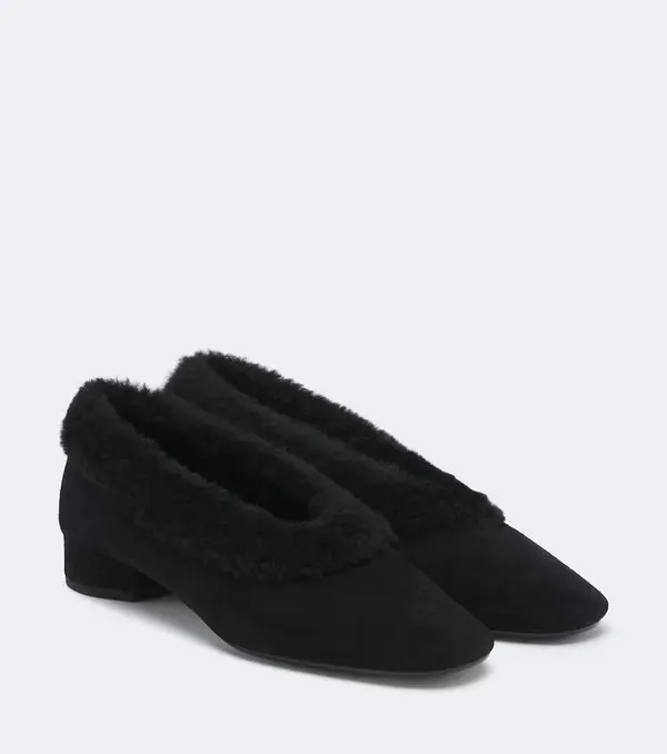 AeydĒ Delia Shearling-lined Suede Ballet Flats - Black