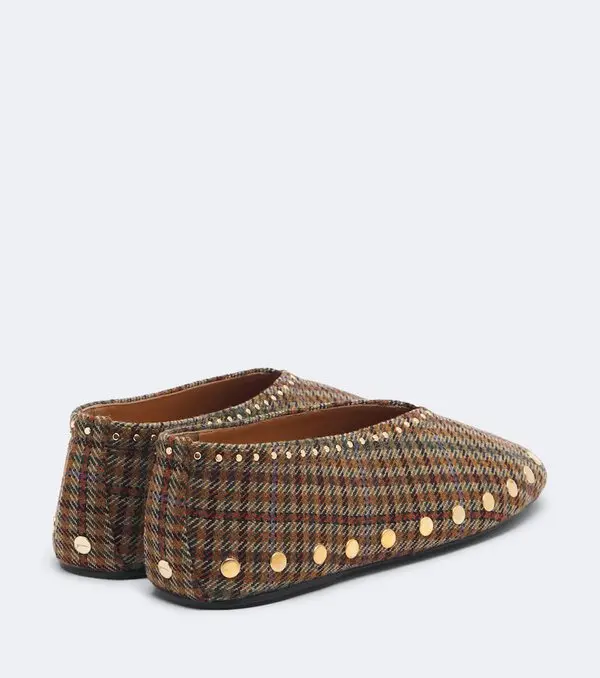 GANNI Jenny Studded Plaid Ballet Flats