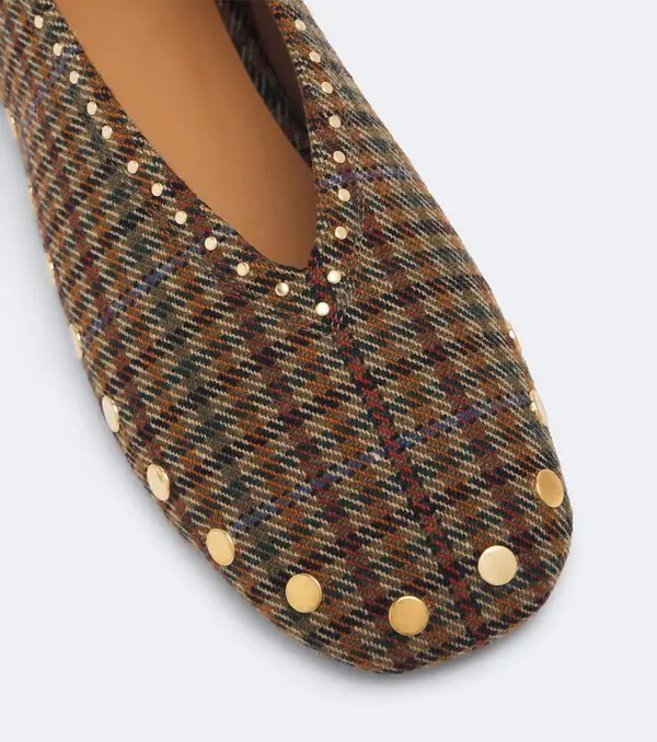 GANNI Jenny Studded Plaid Ballet Flats